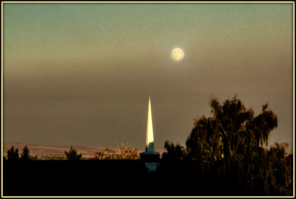 A church steeple and the moon: Shot Sunday evening. Had to wait 30 ...