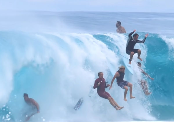5 surfers going over the falls: When the wave pitches you, it's called ...