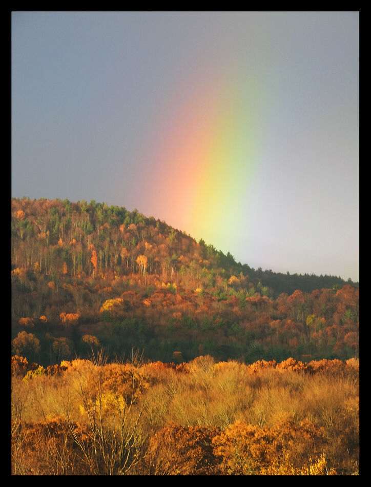 Early Morning Light Rainbow: Streaking across the mountains the golden ...