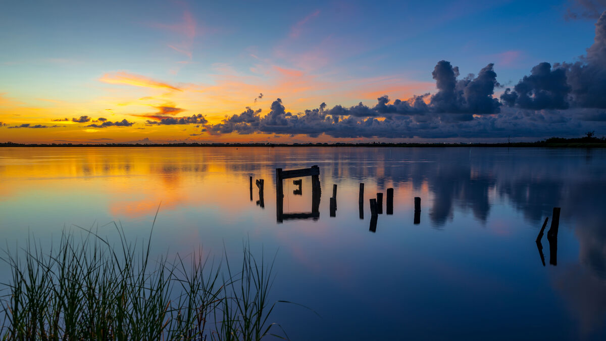 Sunrise near Cocodrie, Louisiana: The bottom image is a three shot ...
