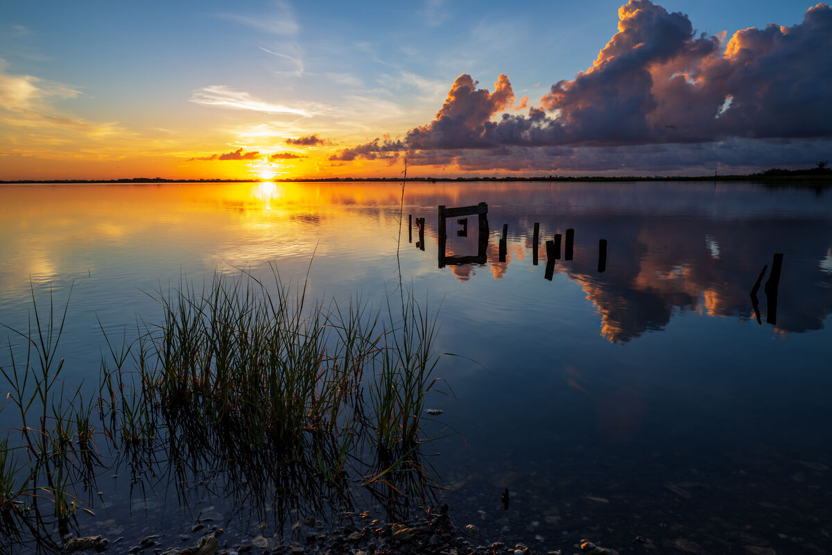 Sunrise near Cocodrie, Louisiana: The bottom image is a three shot ...