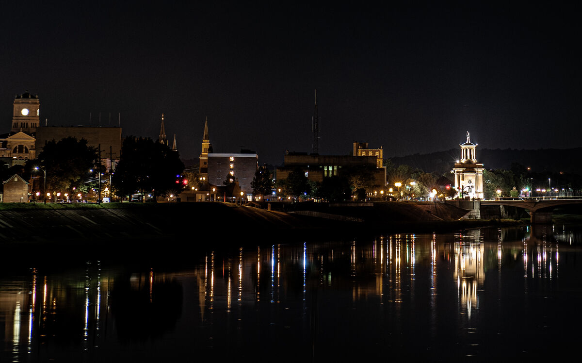 Great Miami River: Flows through the city of Hamilton. This is a shot ...