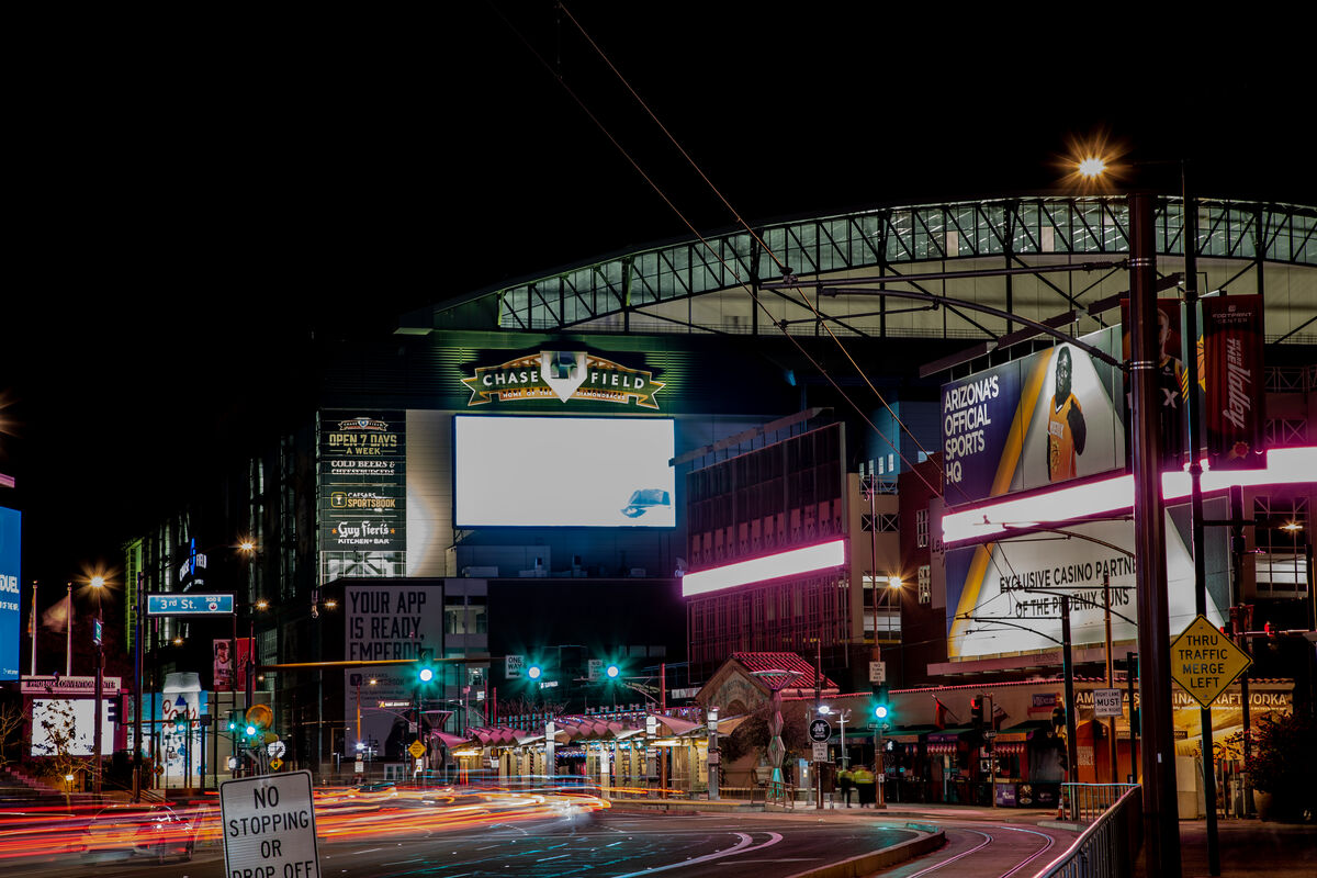 Downtown Phoenix, Arizona Stadiums at night: Footprint center, home of ...