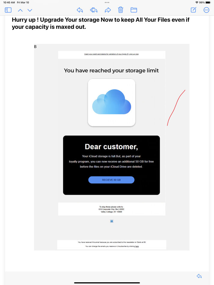 iCloud scam: I got this email from another scammer today. Just be aware ...