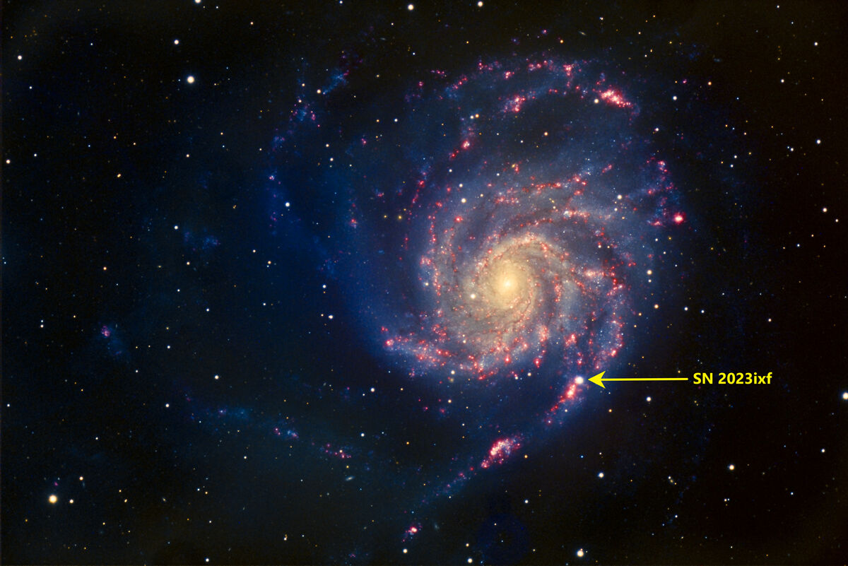Supernova in M101 (LRGB + Ha version): On May 19th a supernova became ...
