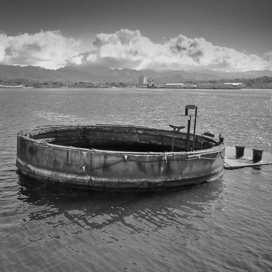 USS Arizona gun turret: Taken from the Arizona Memorial in 2008. The ...