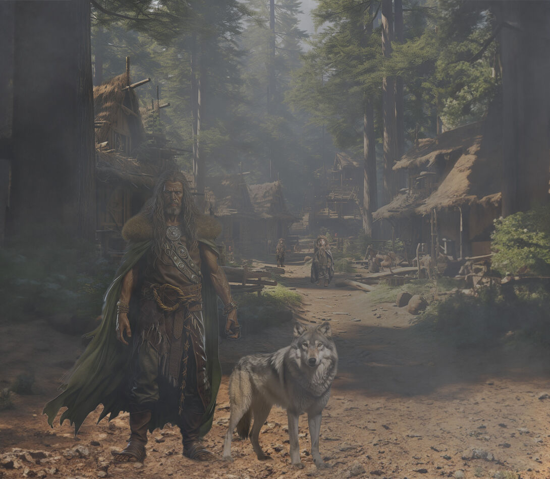 Druid Village: All images from MidJourney. Processing in Photoshop beta...