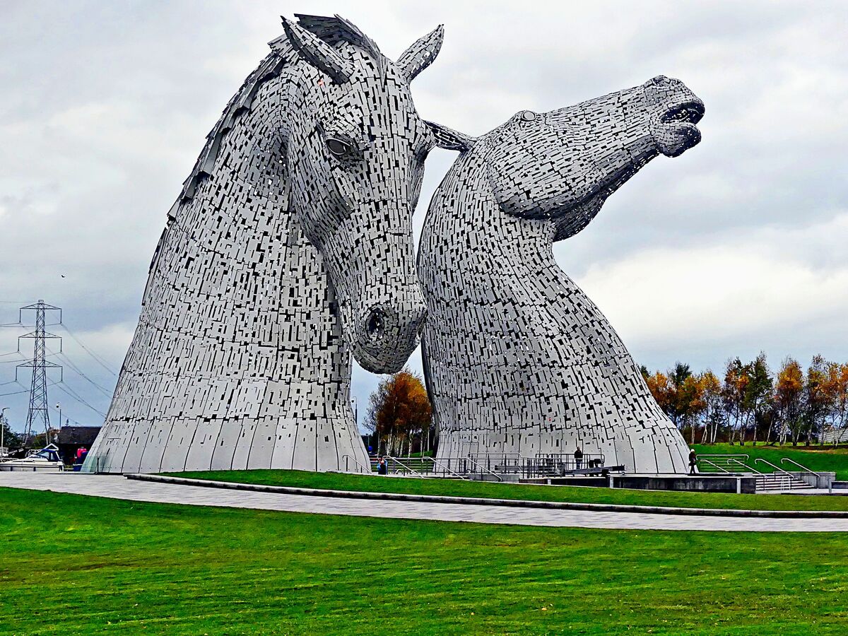 A grey day at The Kelpies: A kelpie is a shape-changing aquatic spirit ...
