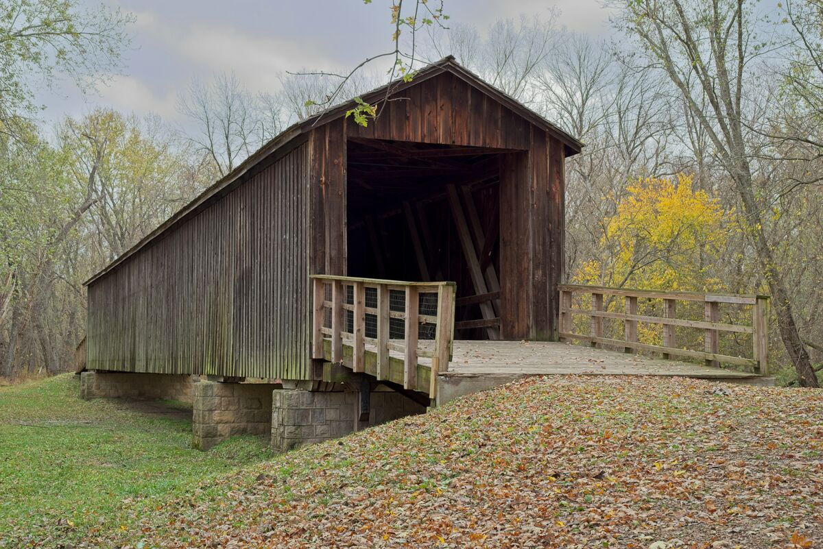 Locust creek covered bridge - Missouri: Fall leaves were stripped away ...