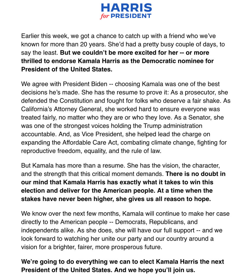 Endorsing Harris: There was never any doubt.