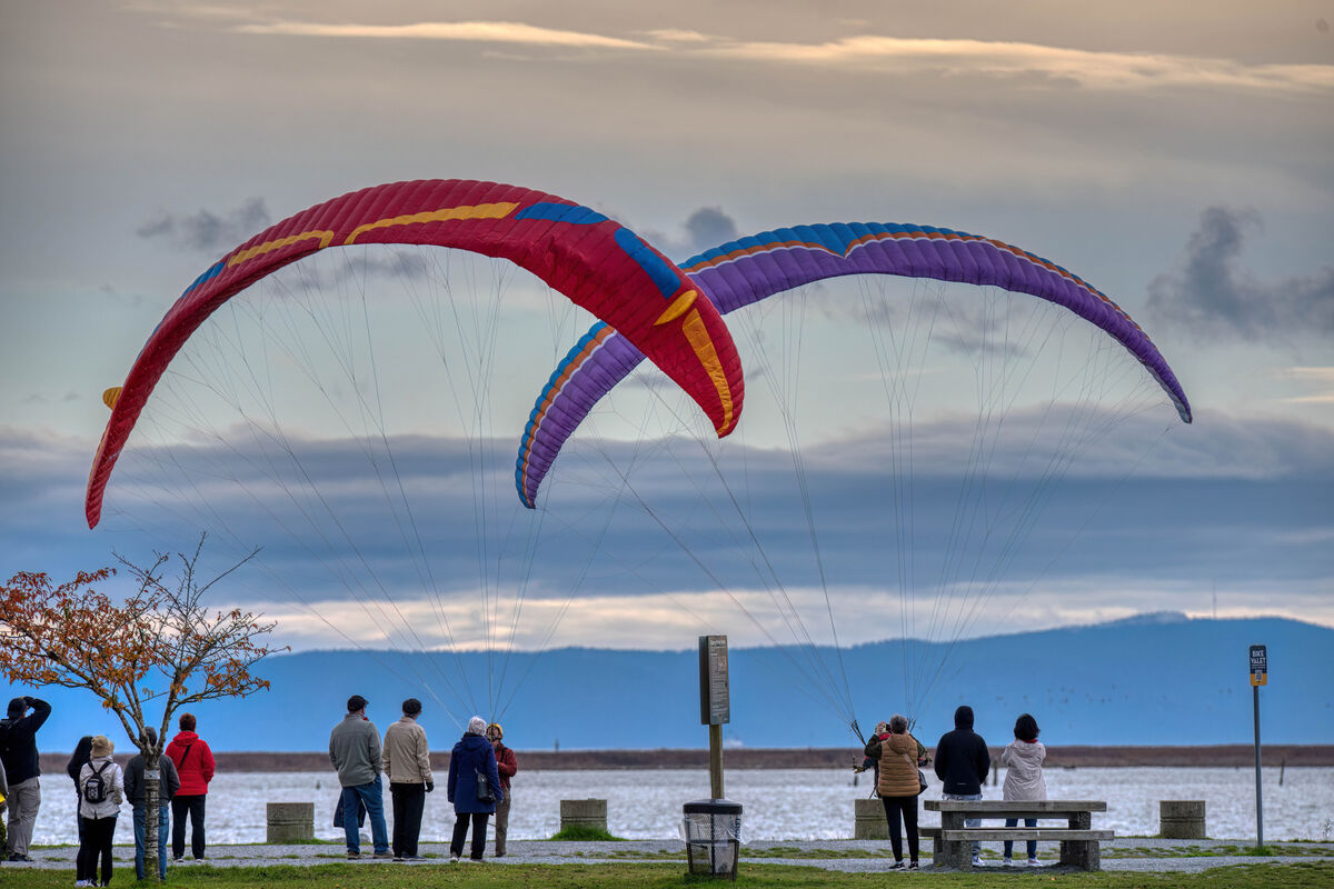 Parachute/Kites at Garry Point: They are used to pull wheeled carts ...