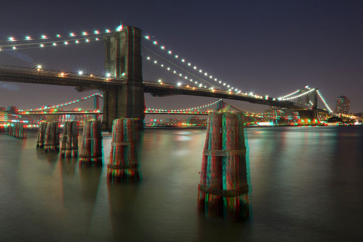 3D - nyc Bridge: Anaglyphic glasses are required to view this scene in ...