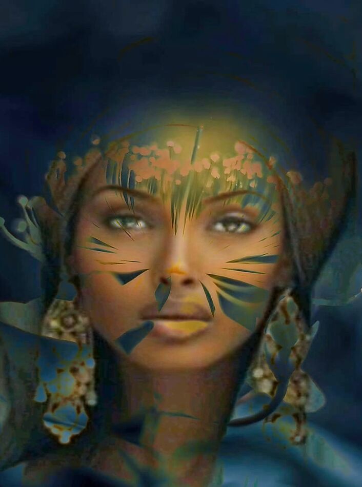 Mystic woman in blue: Mystical woman in blue composite...