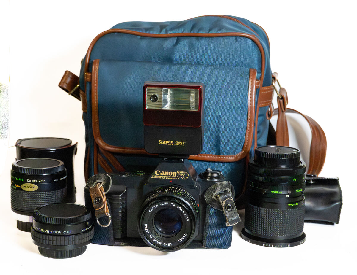 Canon T50 Film Camera Bundle: For sale is a bundle of vintage film-era ...