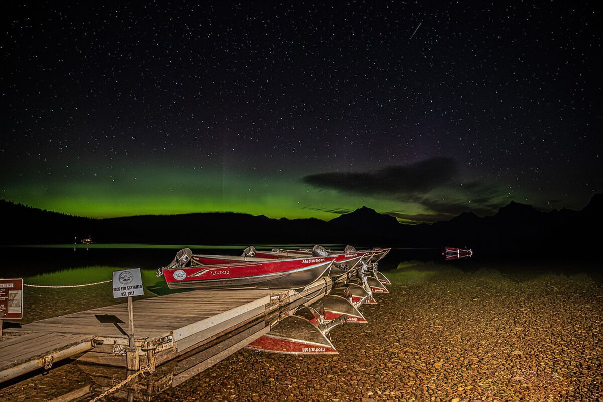 Apgar Boat Dock: While the aurora was lit up in the night sky, I light ...
