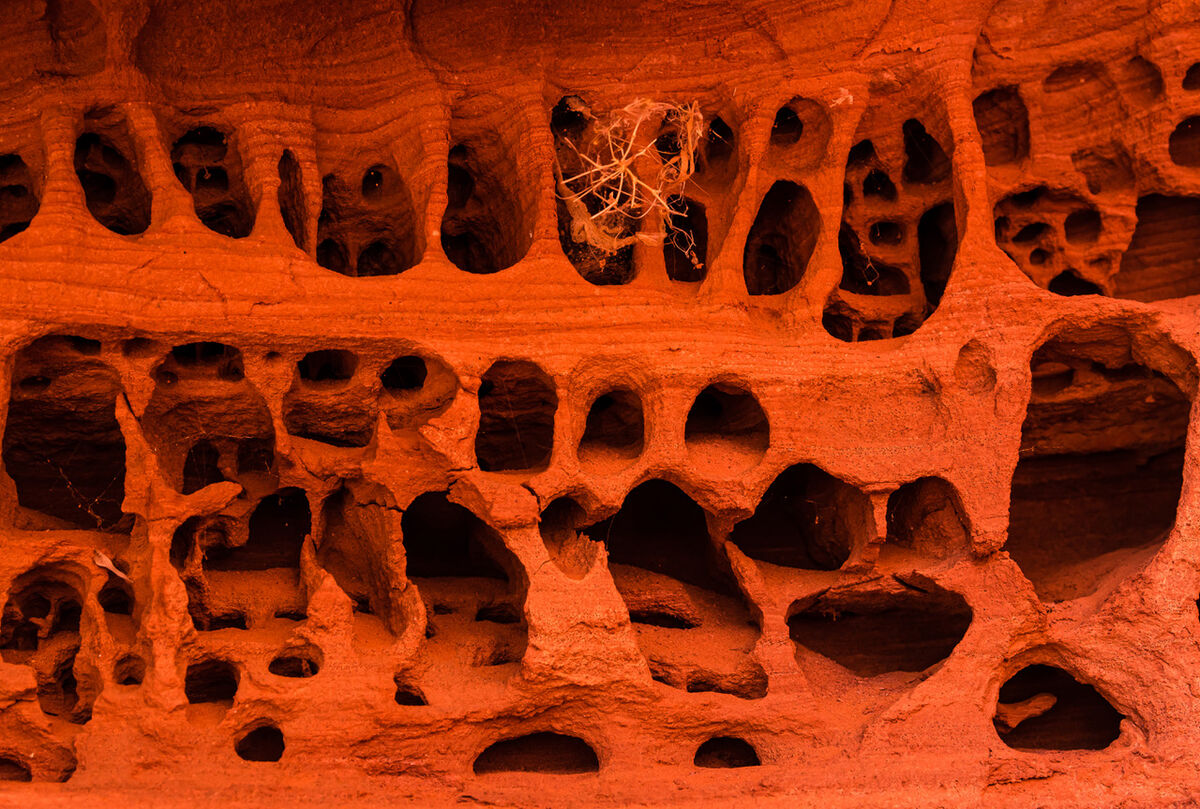 Glowing sandstone: This type of sandstone weathering is called Tafoni ...