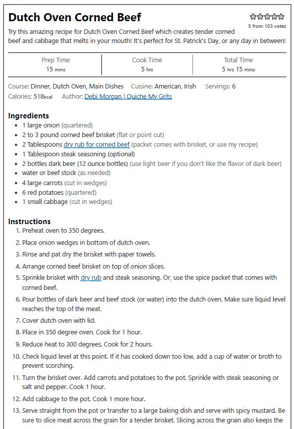 Corned Beef and Cabbage: I'm using the Dutch oven today for the corned ...